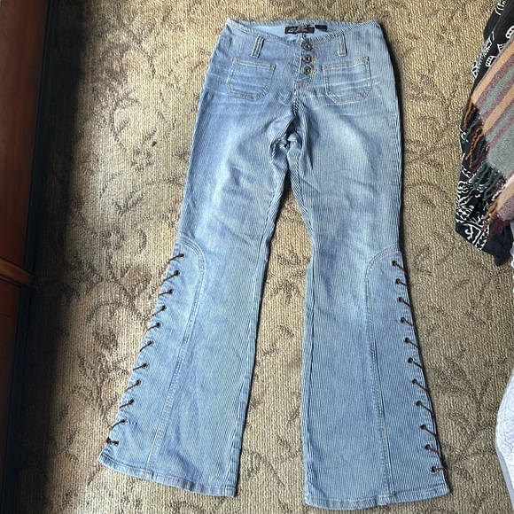 Lazer | Pants & Jumpsuits | Vintage Lazer Flares Blue And White Striped ...
